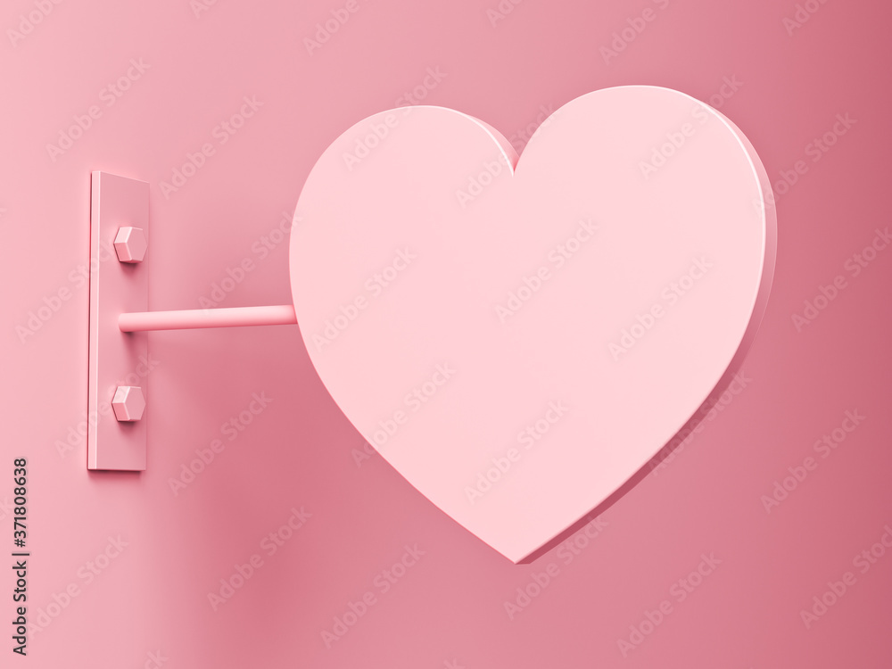 Pink pastel color heart shape signage mock up or blank heart signboard ...