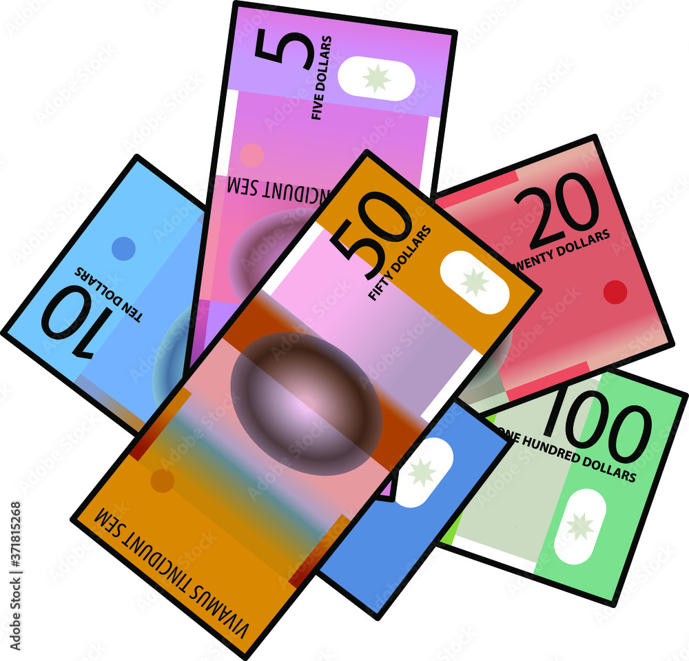 A pile of stylized Australian bank note / paper / polymer money. Top ...