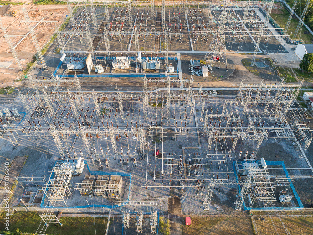 An electrical substation for heavy current with resistors. Transformer ...