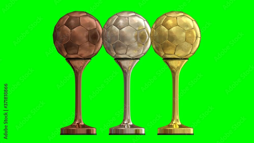 Animated rotating around simple gold-silver-bronze soccer trophy. Full ...