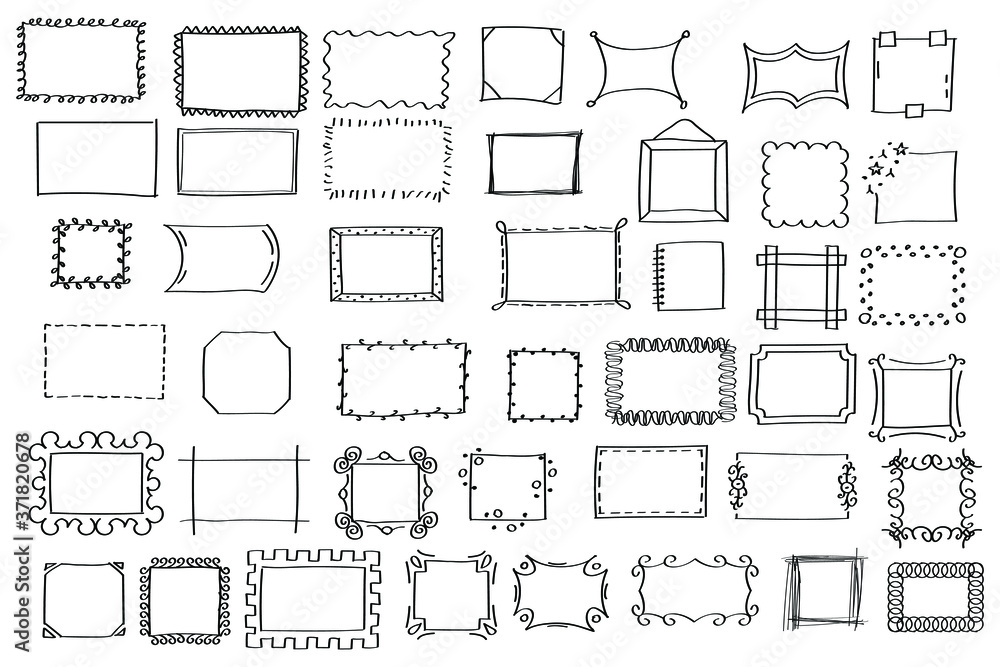 Set Doodle Frame And Border Elements Hand Drawn Collection Different ...