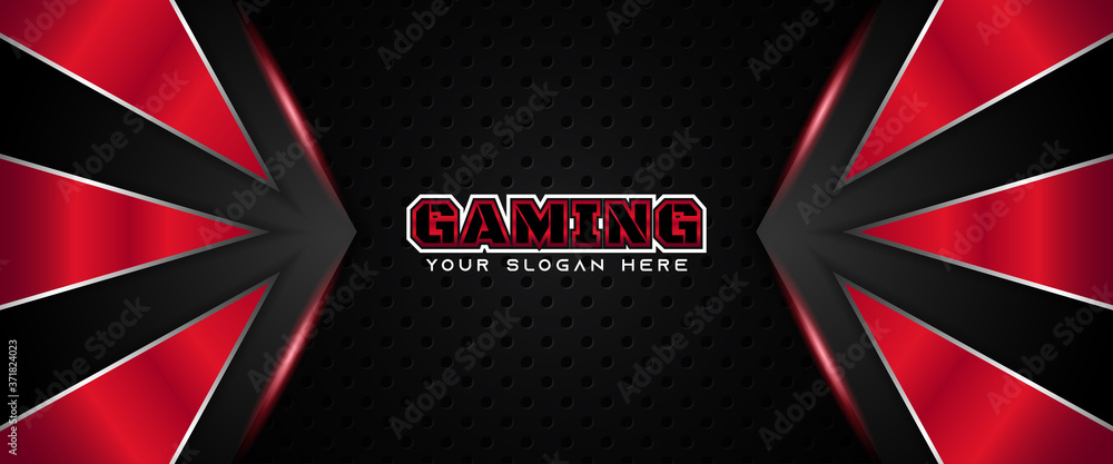Futuristic red and black abstract gaming banner design with metal ...