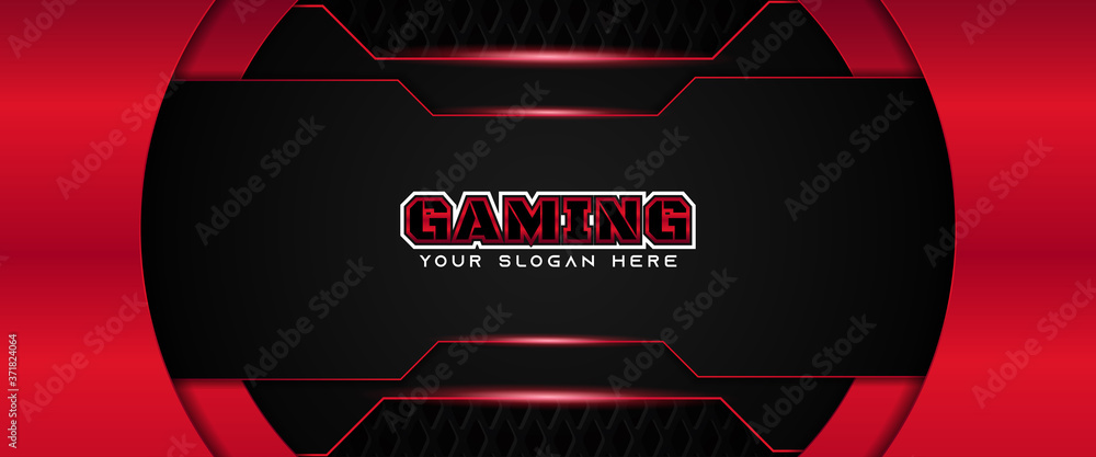 Futuristic red and black abstract gaming banner design with metal ...