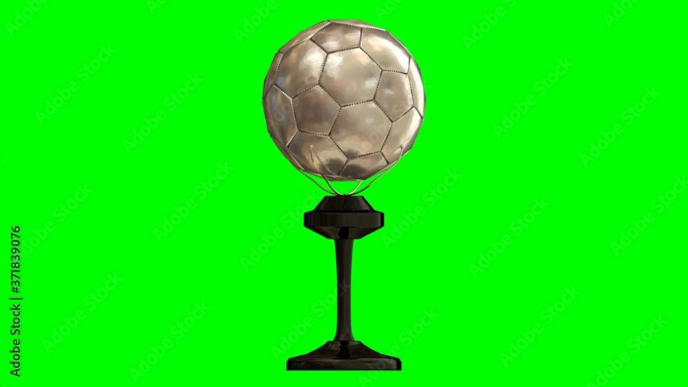 Animated spinning silver soccer trophy with plastic black stand. Full ...