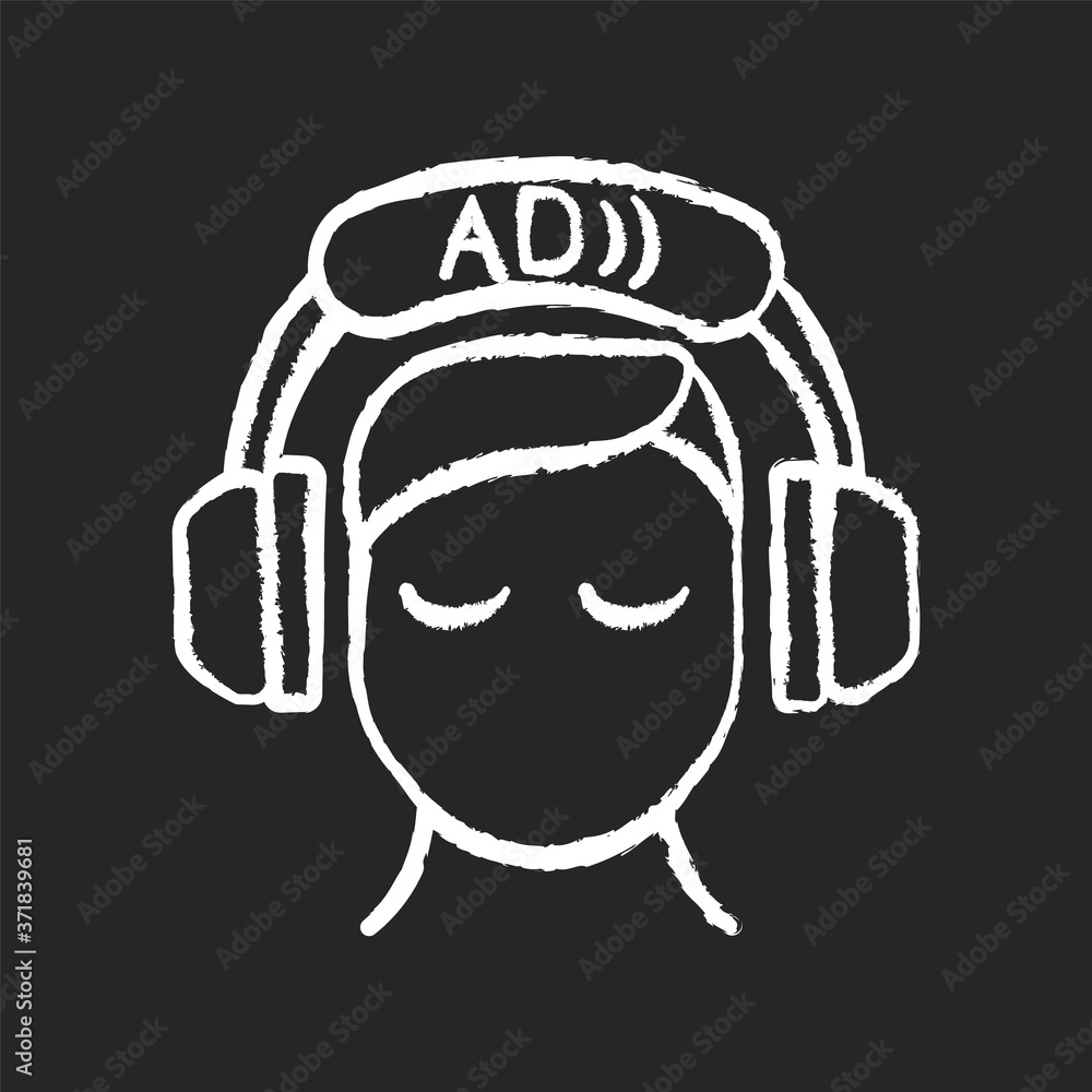 Audio description chalk white icon on black background. Video ...