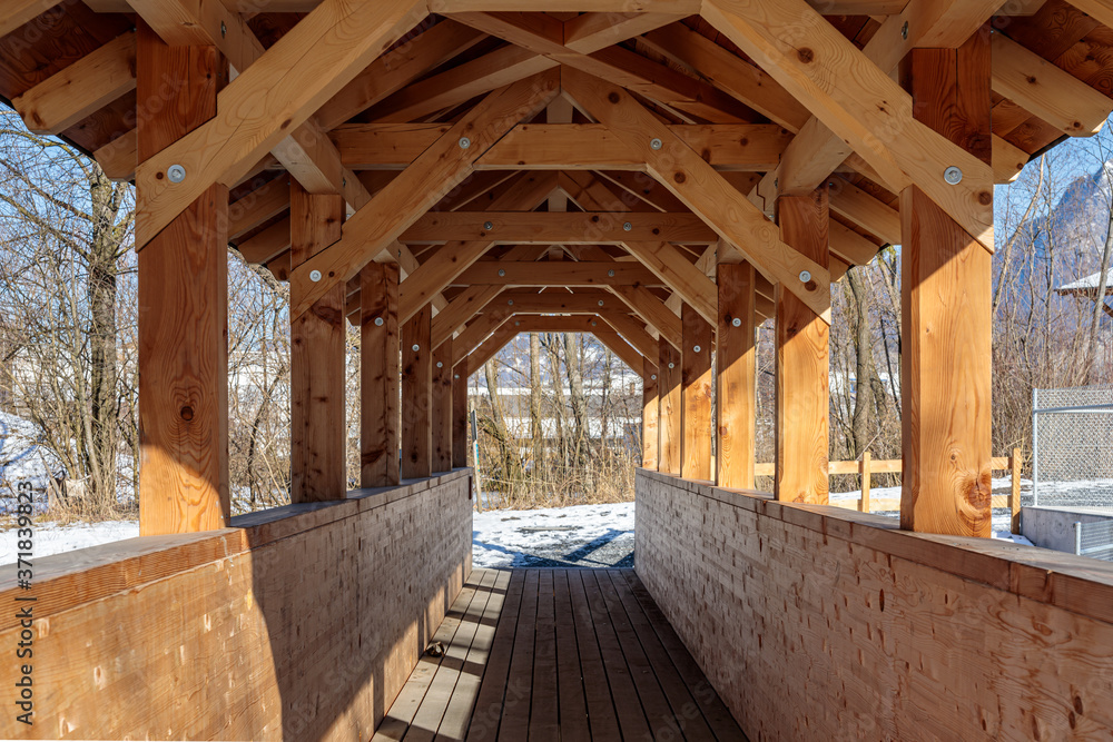 Wooden bridge one point perspective. No people Stock Photo | Adobe Stock