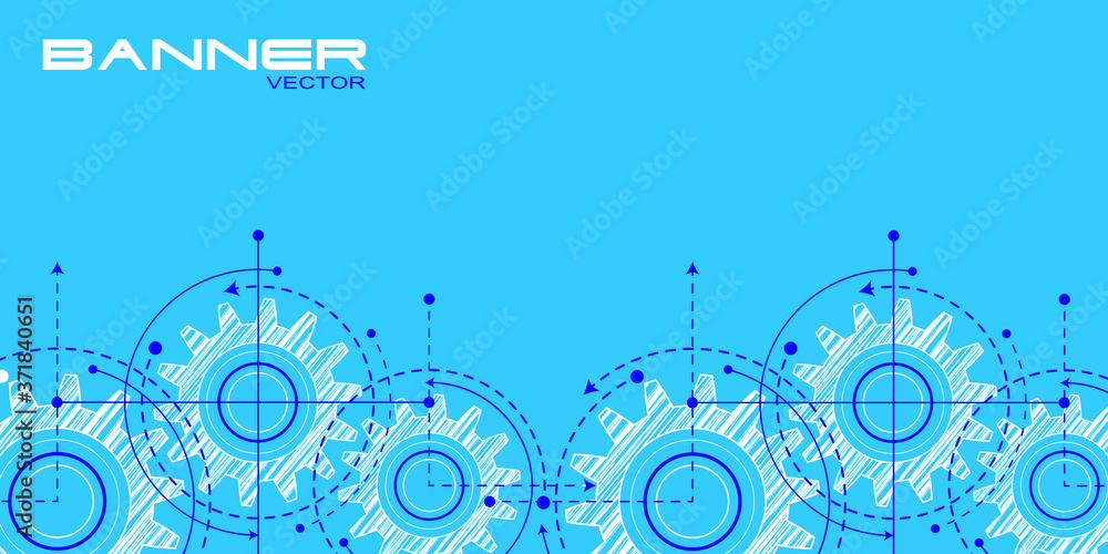 Technical drawing of gears .Rotating mechanism of round parts .Machine ...