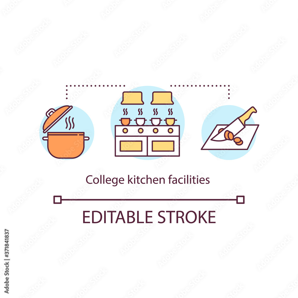 College kitchen facilities concept icon. University cafeteria. School ...