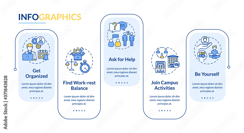Student life vector infographic template. University activities ...