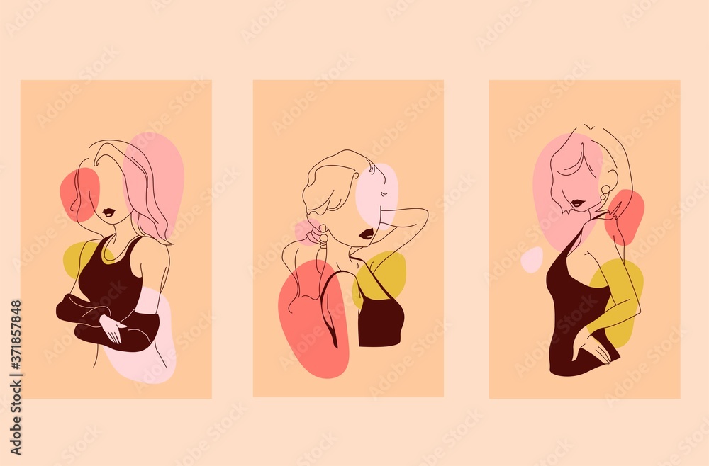 Faceless girls set. Fashion illustrations. Hand drawn vector. Outline ...