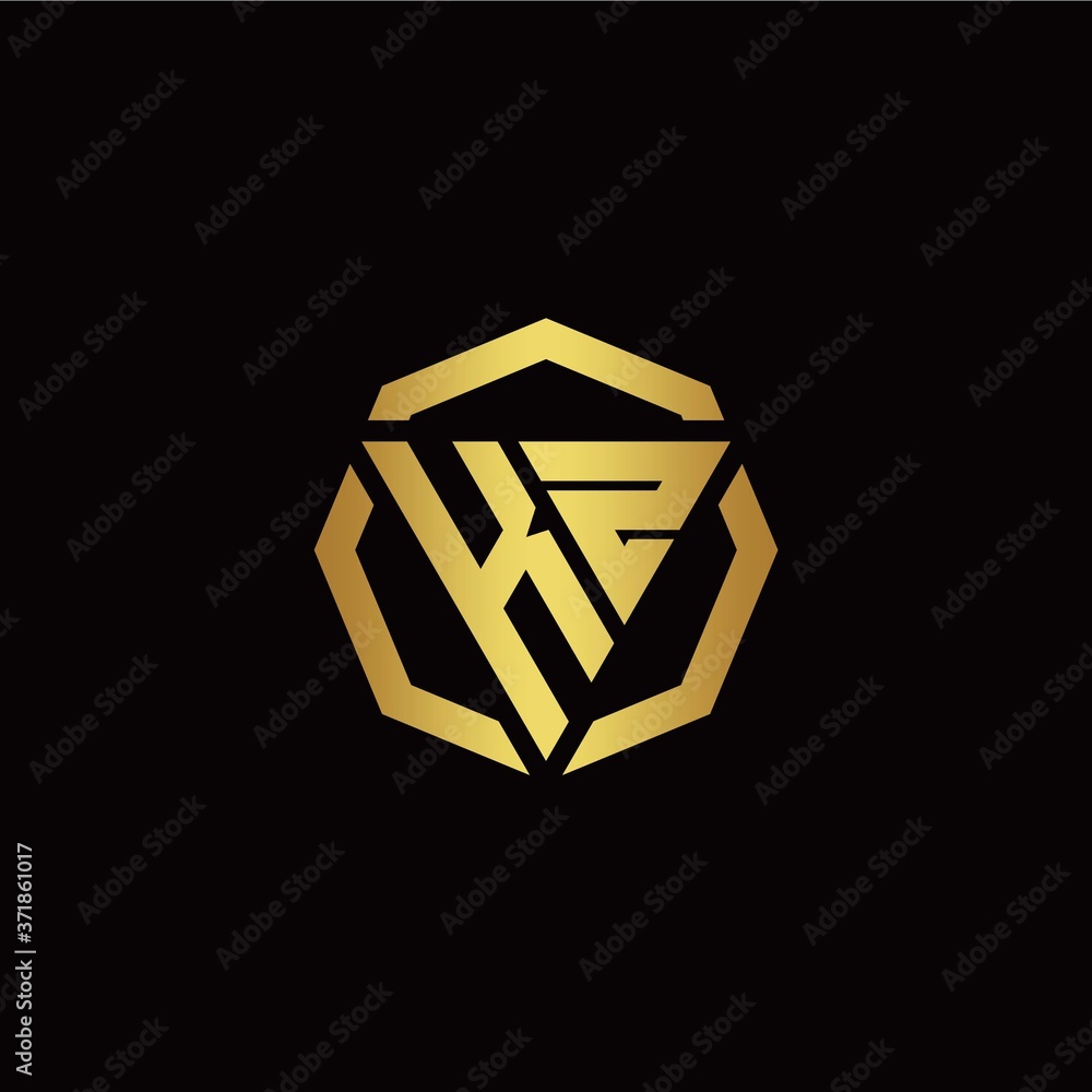 K Z initial logo modern triangle and polygon design template with gold ...