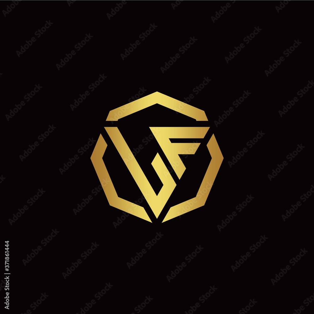 L F initial logo modern triangle and polygon design template with gold ...