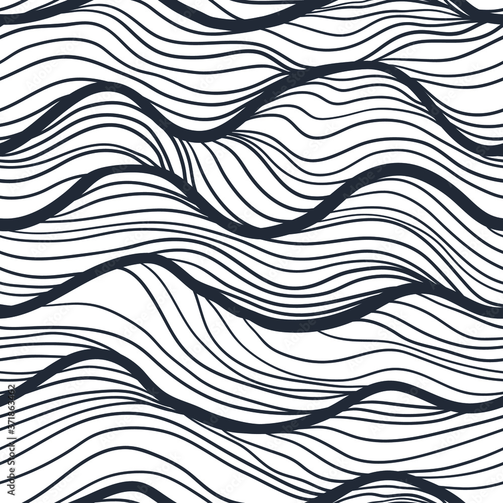 Seamless pattern with black linear sea waves. Design for backdrops and ...