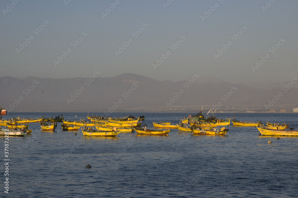 Puerto de Coquimbo Chile Sudamerica conjunto de botes pesqueros ...