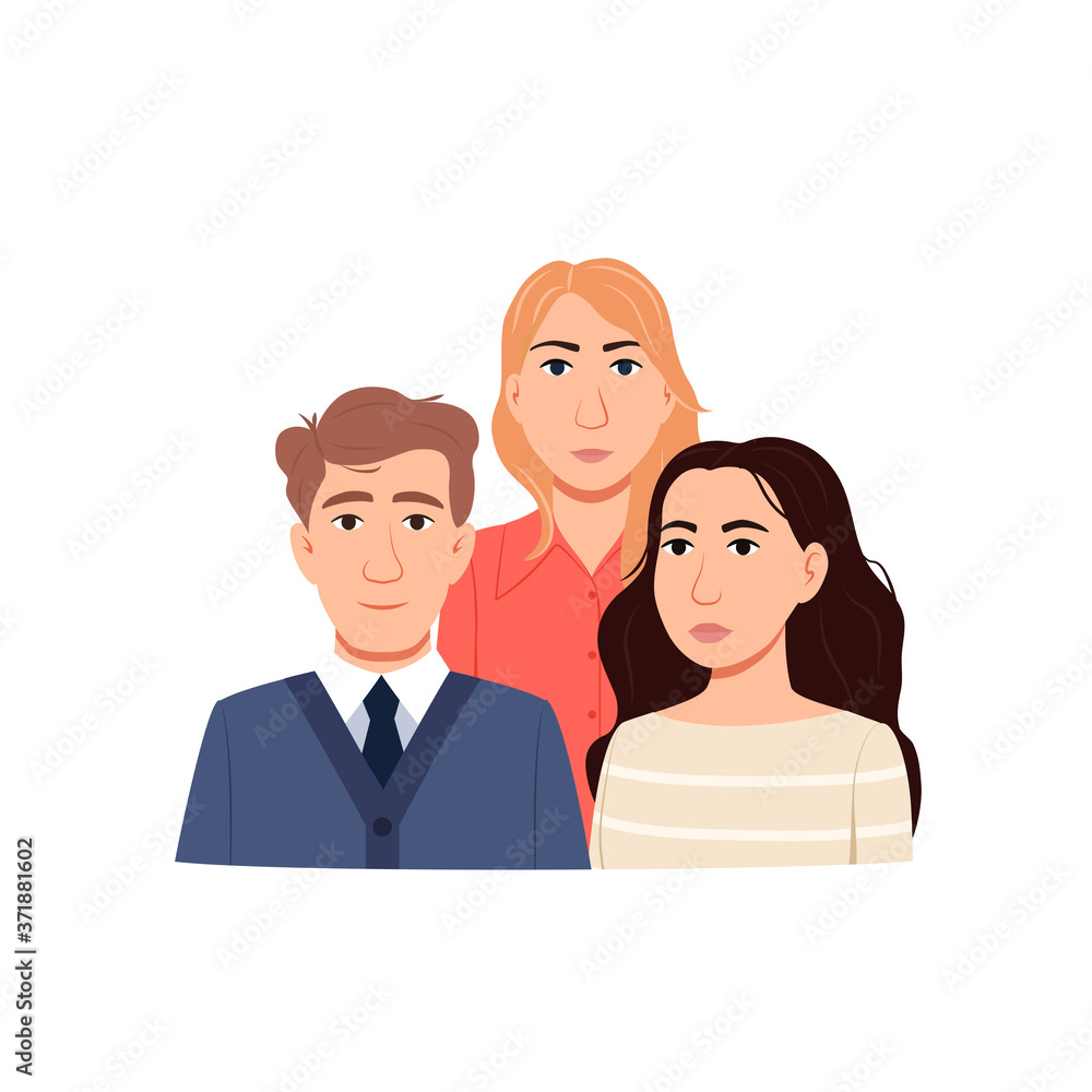 Group of young people isolated on white background. Flat young adults ...