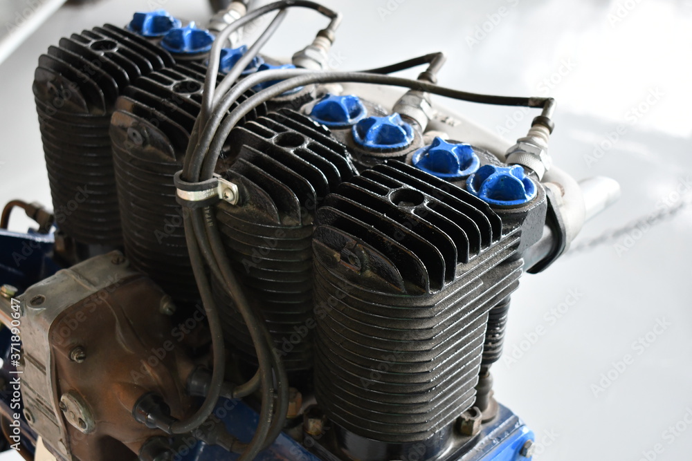 Well preserved small aircraft engine. Stock Photo | Adobe Stock