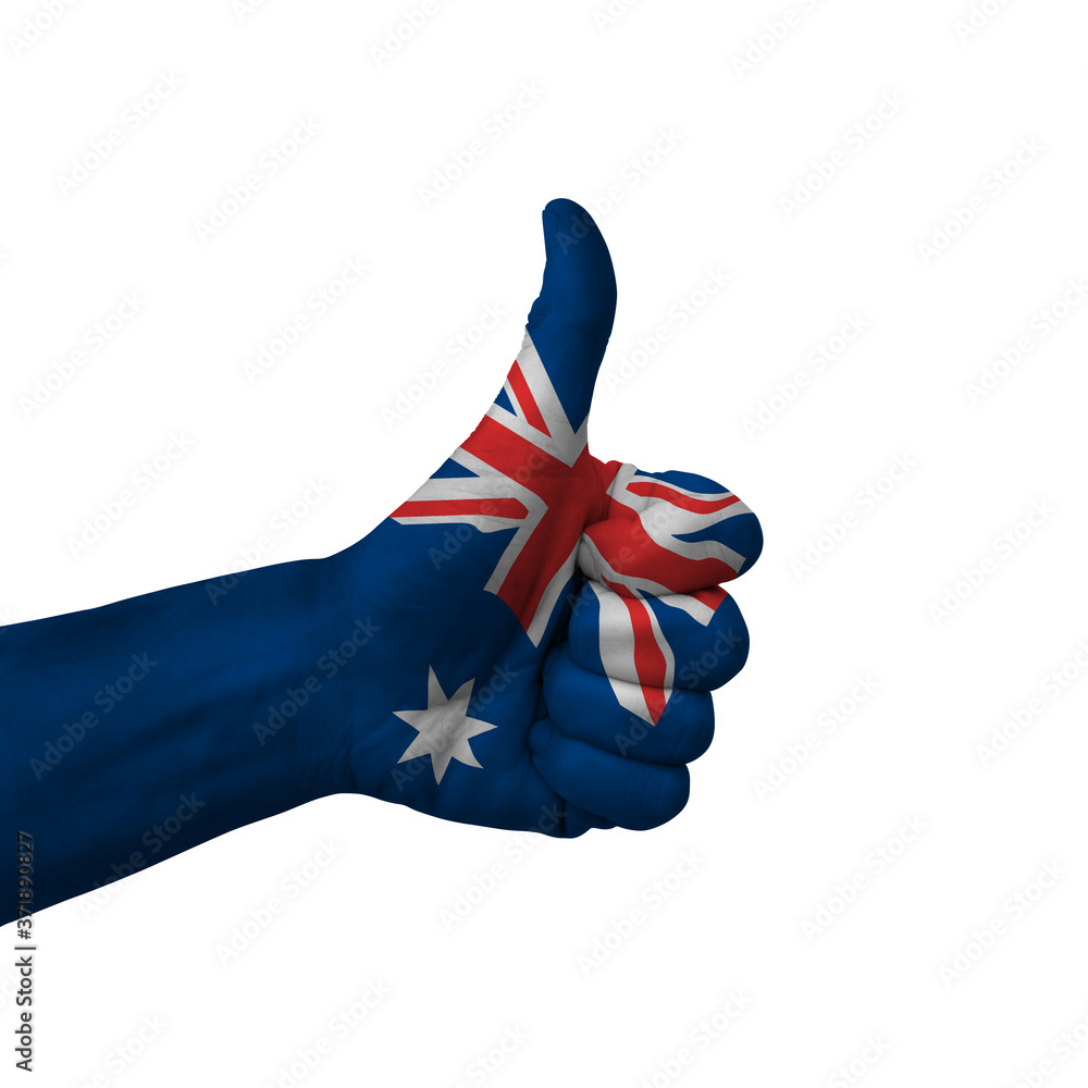 Hand making thumbs up sign, australia painted with flag as symbol of ...