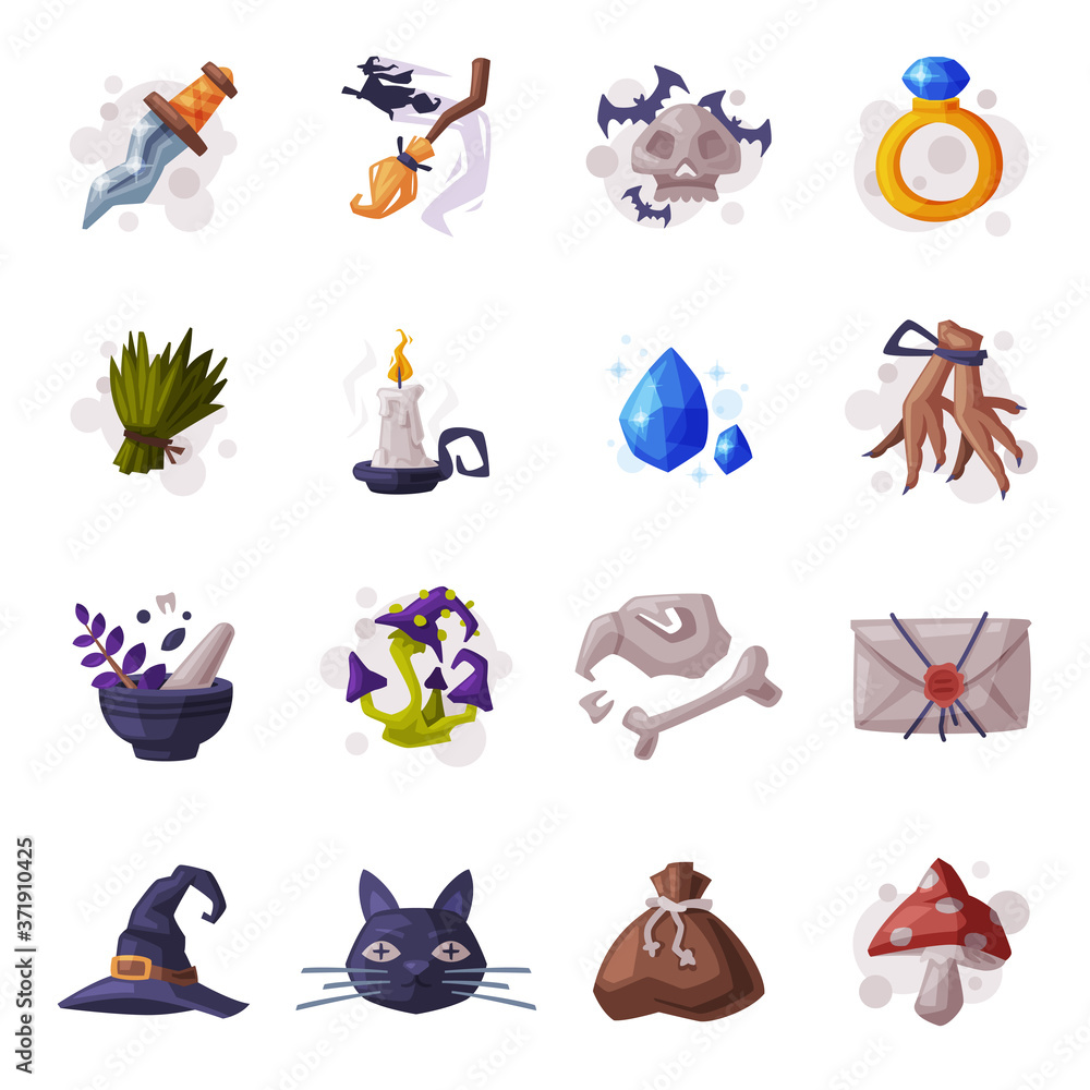 Occult Magic Objects for Mystic Rituals Set, Witchcraft Equipment, Book ...