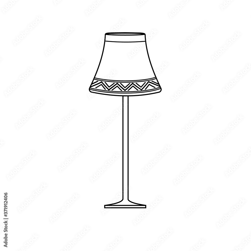 floor lamp with lampshade black outline white background, vector ...