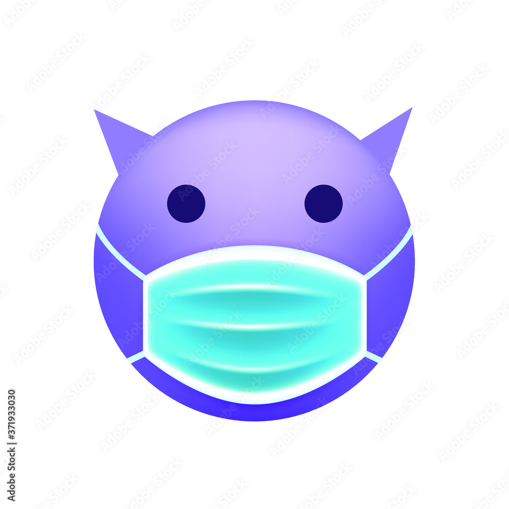 Cute Purple Evil Emoticon with Face Mask on White Background. Isolated ...