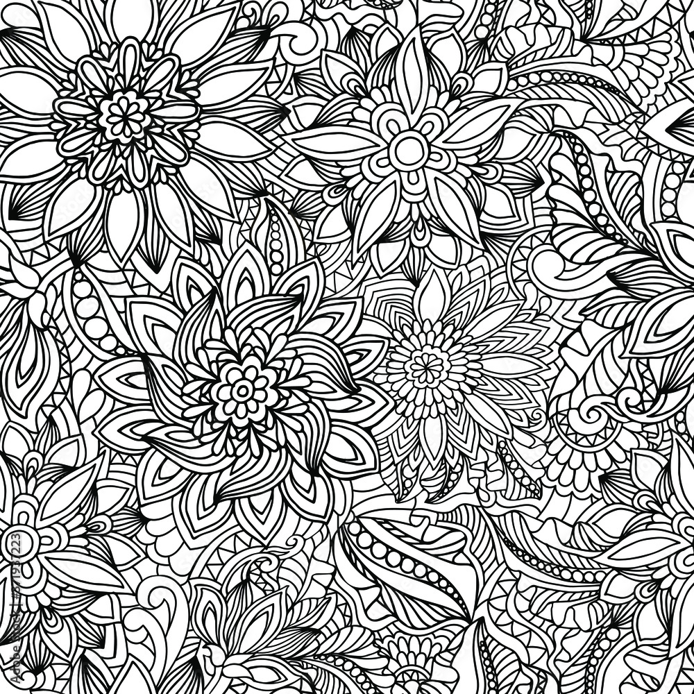 seamless pattern, ornament, coloring book, zentangle style, for adults ...