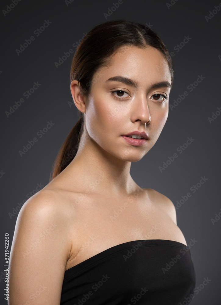 Beautiful Young Model Healthy Skin Smile Face Portrait Stock Photo ...