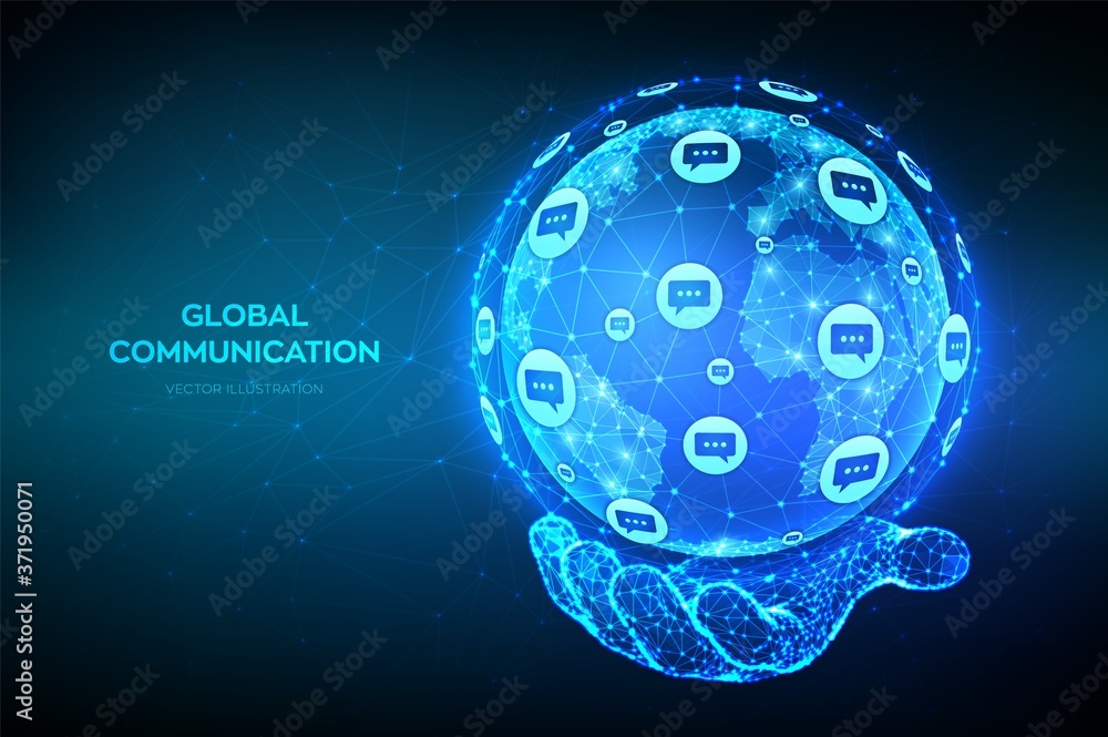 Global communication concept. Abstract low polygonal planet Earth globe ...