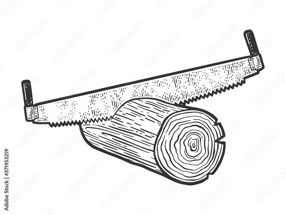 two man saw tree log sketch vector illustration Stock Vector | Adobe Stock