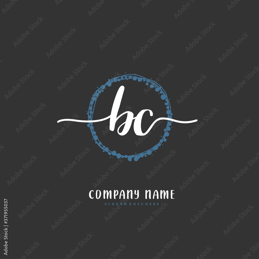 B C BC Initial handwriting and signature logo design with circle ...