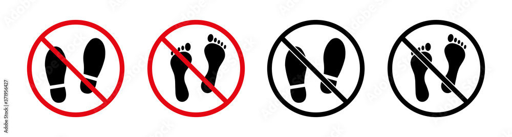 Do not walk or stand here signs. No step with foots. Human footprints ...