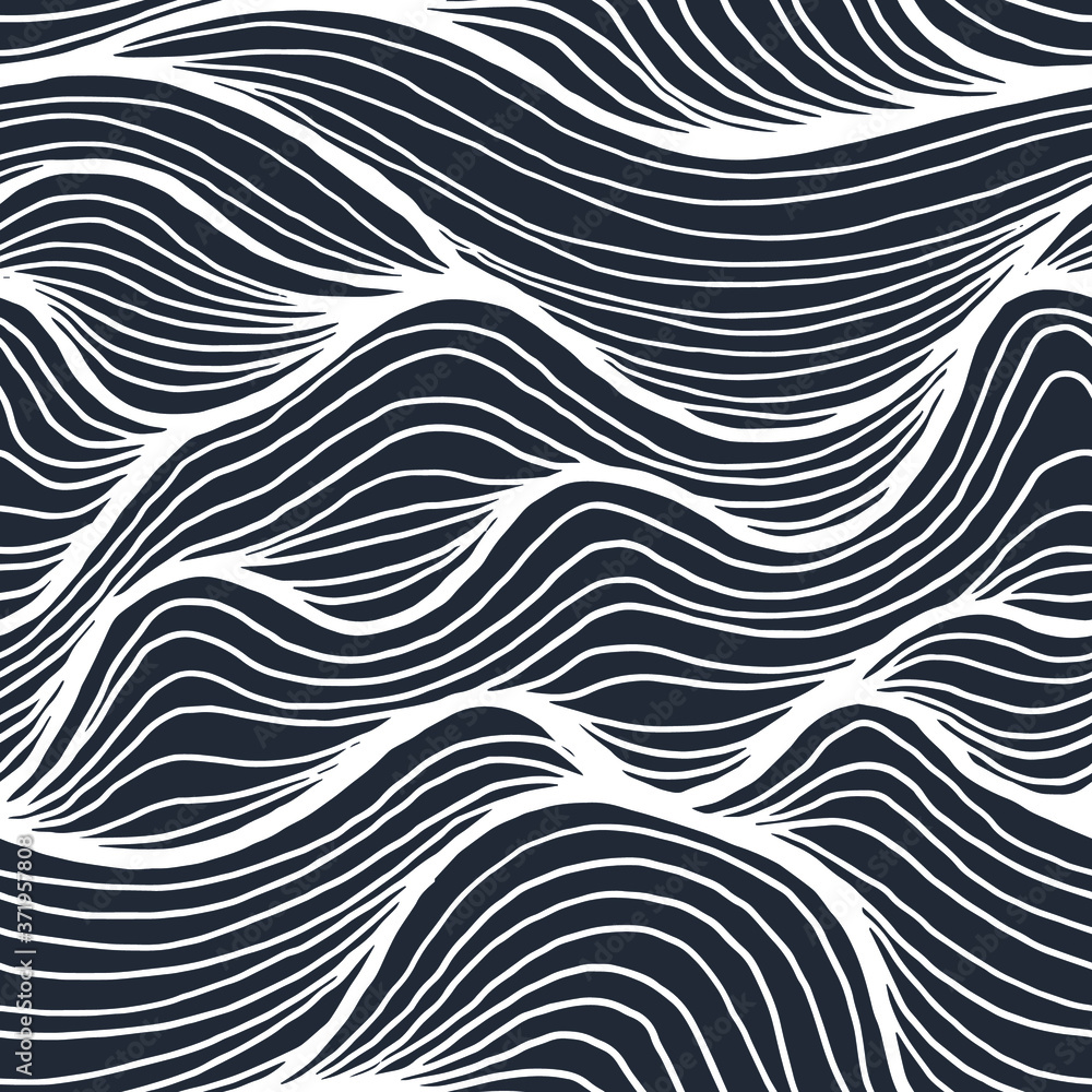 Seamless pattern with black noise linear waves. Design for backdrops ...