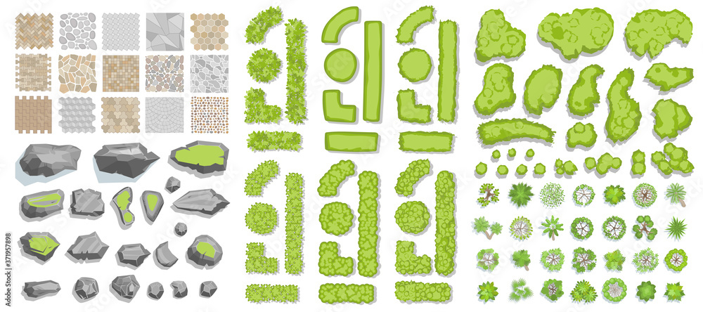 Set of park elements. (Top view) Collection for landscape design, plan ...