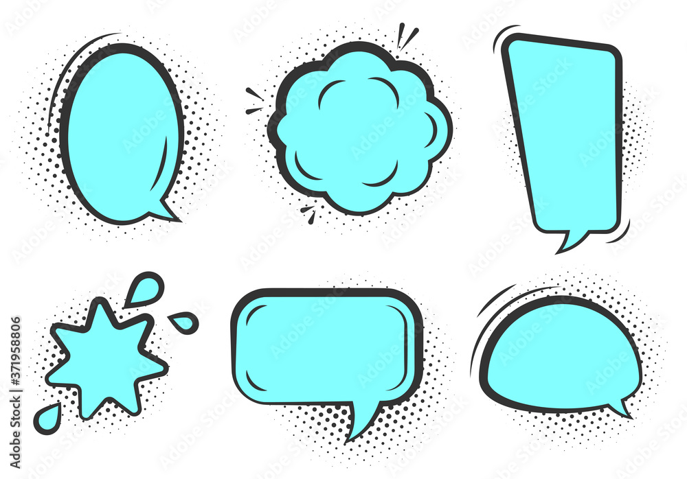 Comic speech bubble set. Cartoon empty text clouds with halftone dot ...