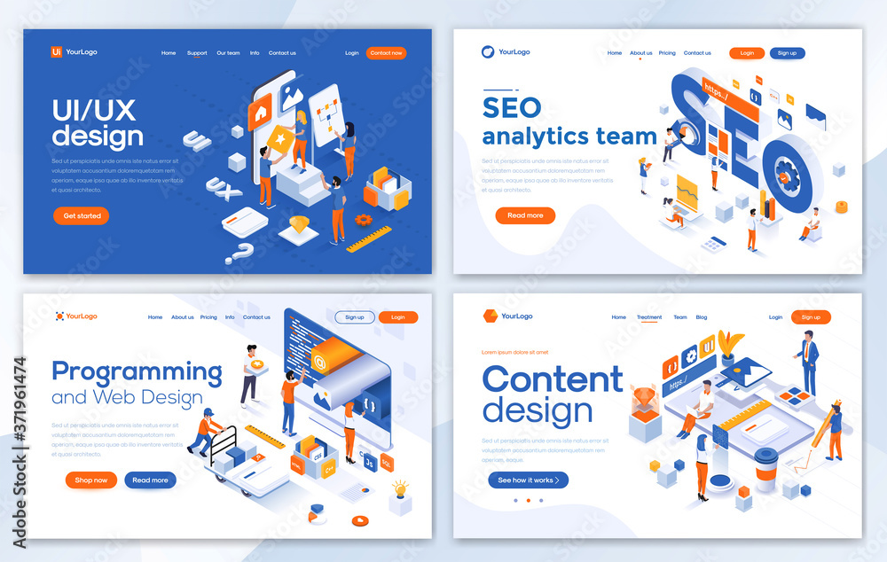 Flat Modern design of Landing page template - Web velopment set Stock ...