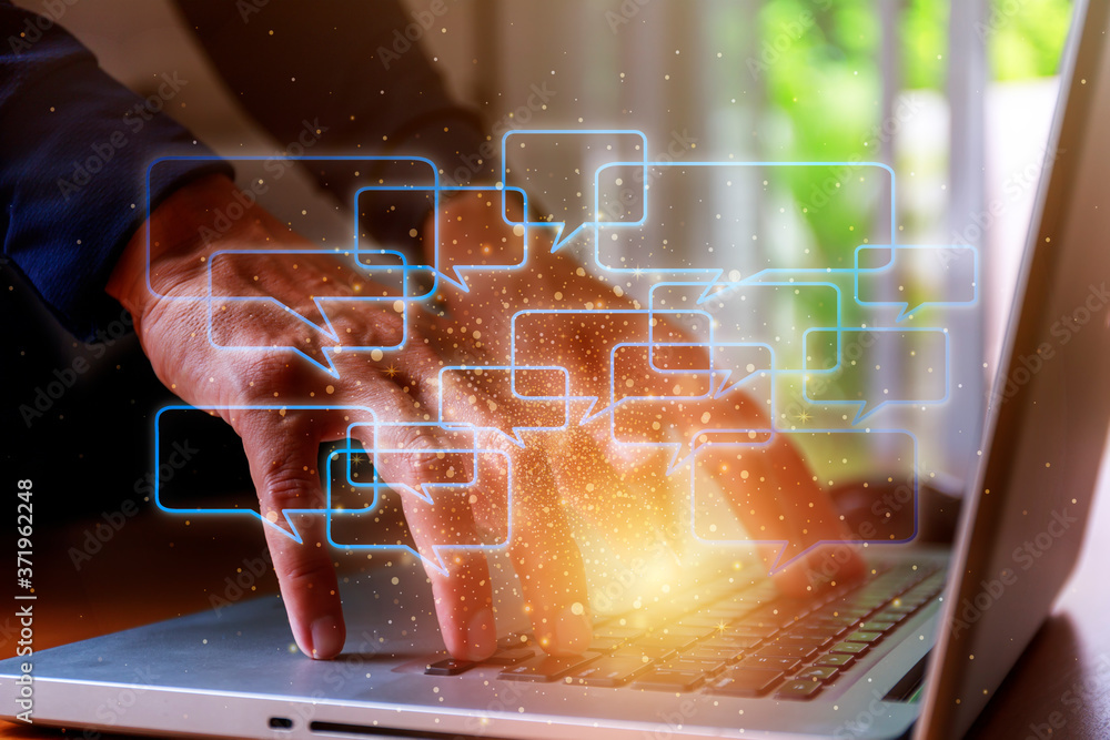 Lifestyle and technology concept Close up man hands with laptop and ...