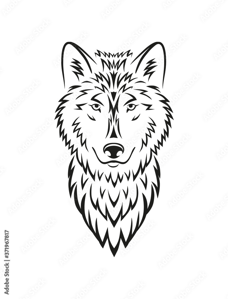 Beautiful wolf head black line tattoo vector illustration. Wild wolf ...
