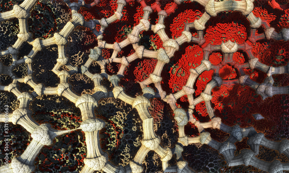 Fractal 3D image in the form of a crystal lattice of blood or a cell ...