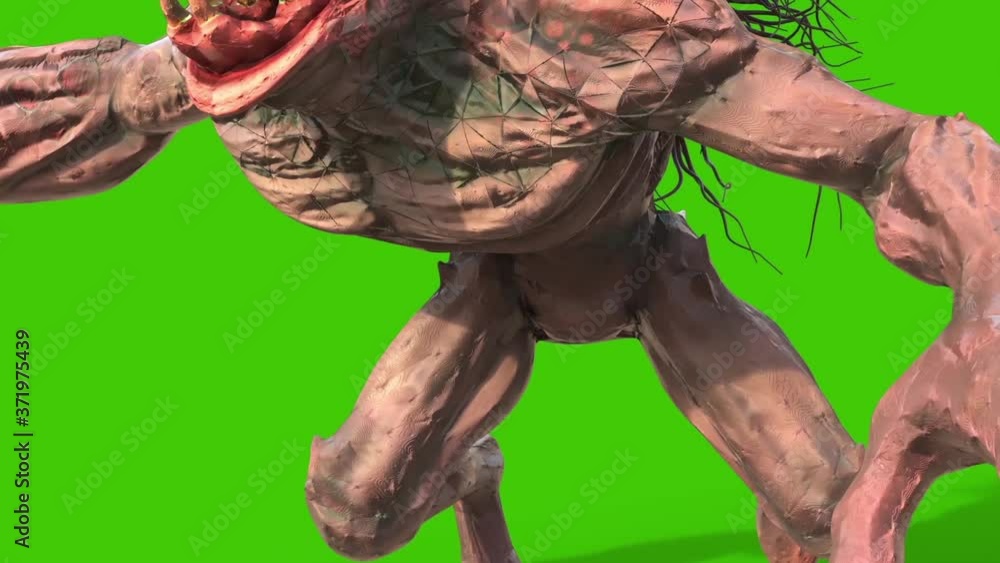 Mane Monster Long Fangs Attaks Green Screen 3D Rendering Animation ...