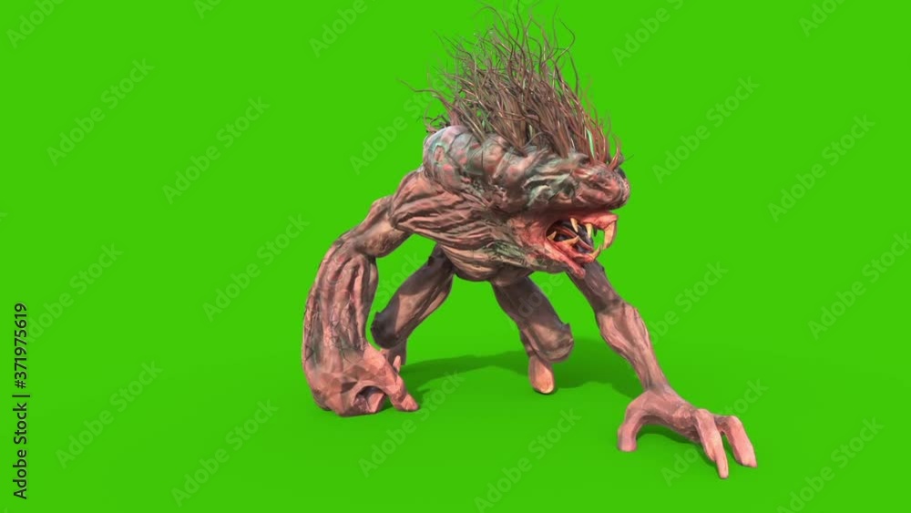 Mane Monster Long Fangs Look Around Green Screen 3D Rendering Animation ...