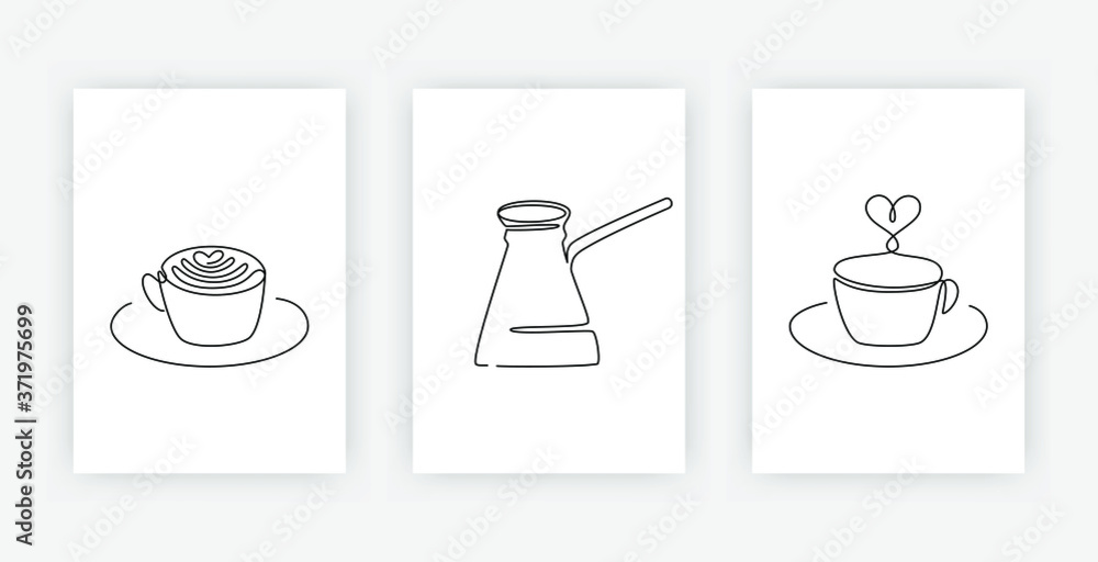 Continuous one line drawing of coffee cup and coffee maker. Modern ...