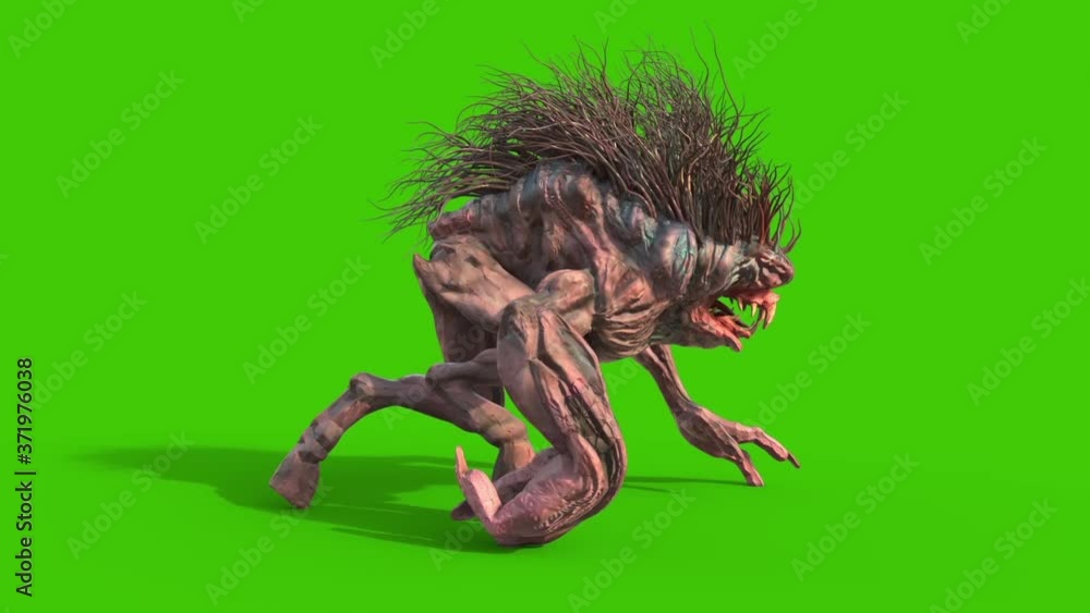 Mane Monster Long Fangs Walkcycle Green Screen Loop 3D Rendering ...
