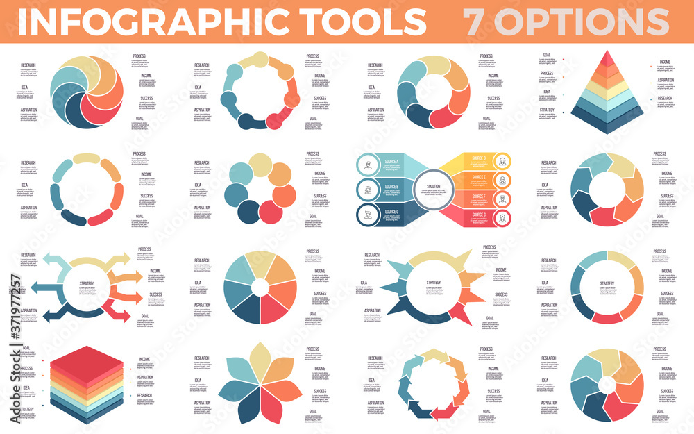 Business infographics. Diagrams, charts with 7 parts, options. Vector ...