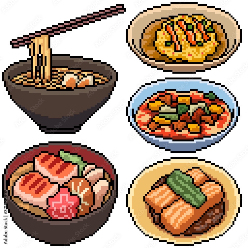 pixel art set isolated asian food Stock Vector | Adobe Stock