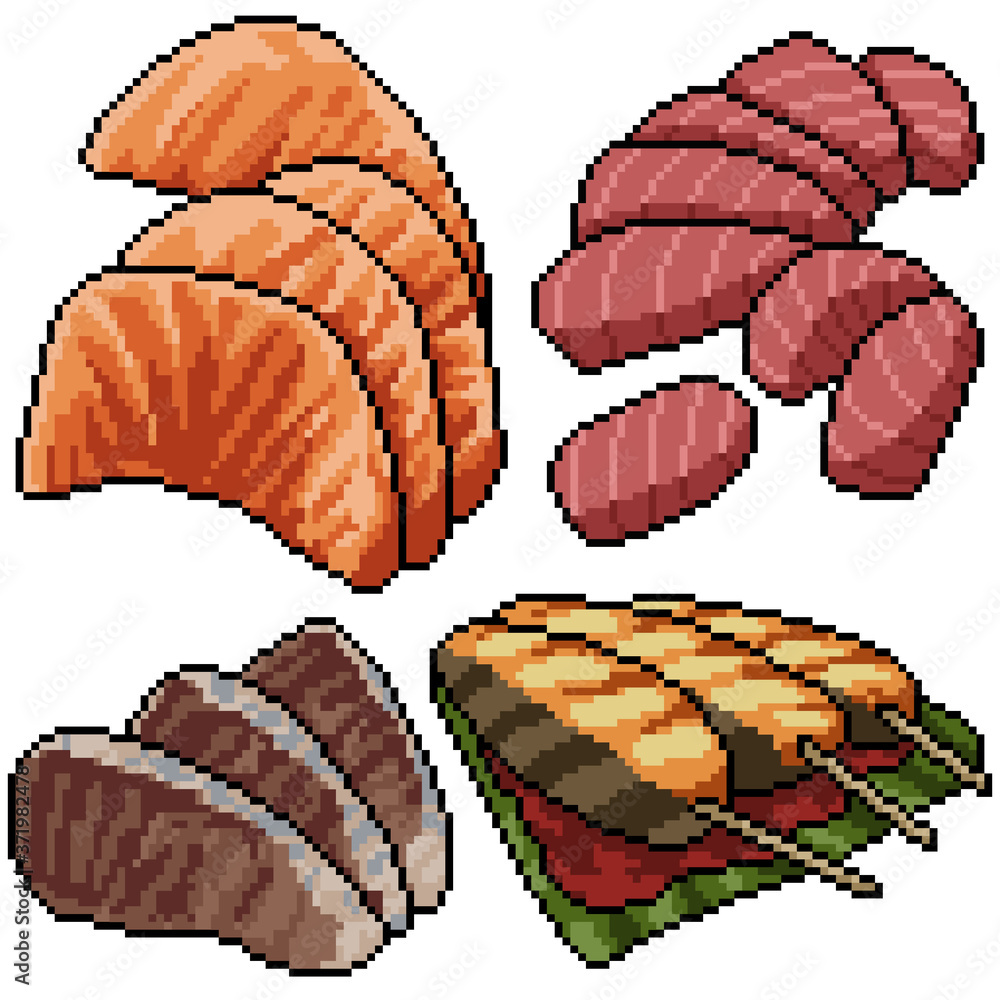 pixel art set isolated fish sashimi Stock Vector | Adobe Stock