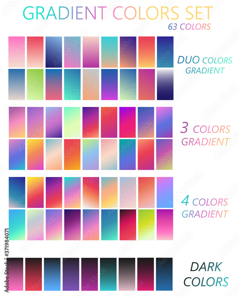 Gradient colors set. Textures for surfaces, backgrounds, templates and ...