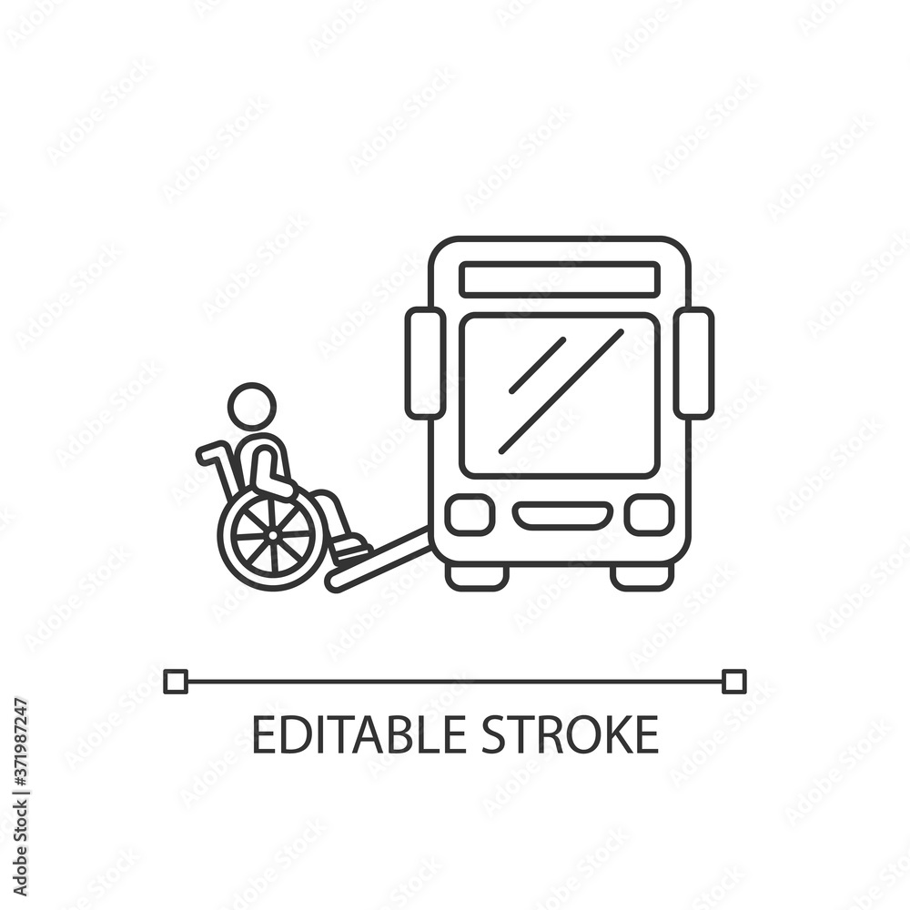 Bus ramp linear icon. Bus wheelchair ramp. Vertical platform lift ...