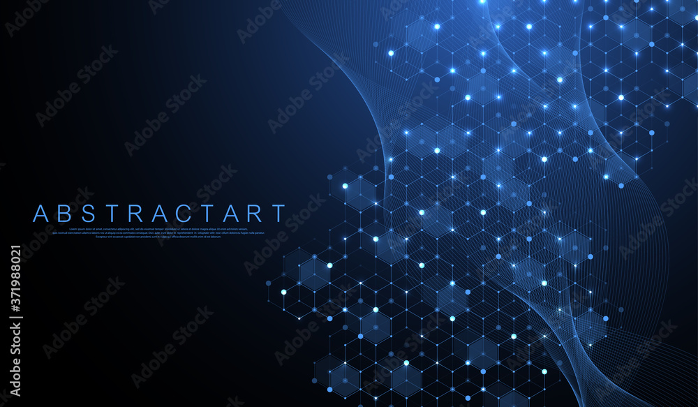 Vecteur Stock Technology abstract lines and dots connect background with hexagons. Hexagon grid ...