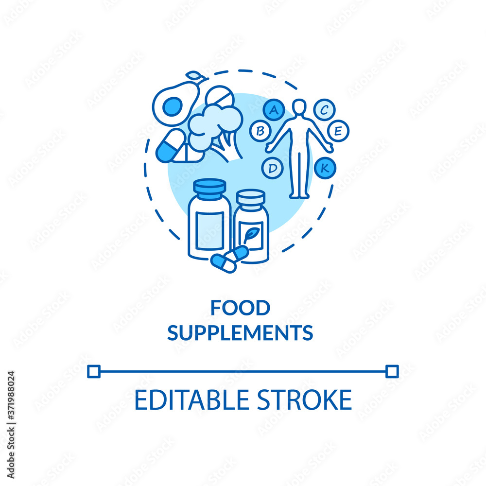 Food supplements concept icon. Healthy nutrition, biohacking tips idea ...