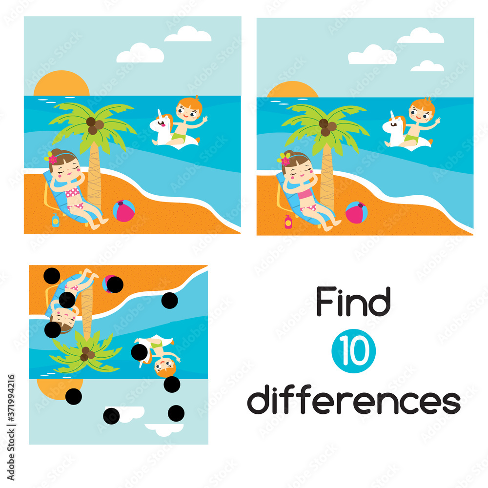Summer holidays scene. Find the differences educational children game ...