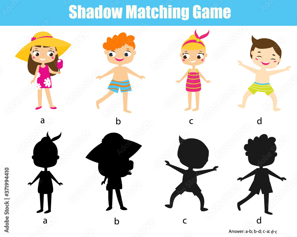 Shadow matching game. Summertime beach theme Kids activity. Find ...